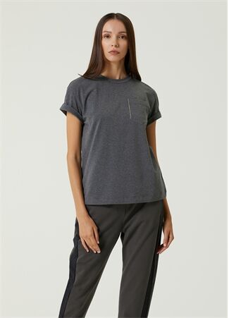 Brunello Cucinelli Kadın Koyu Gri Cep Detaylı T-shirt XS EU