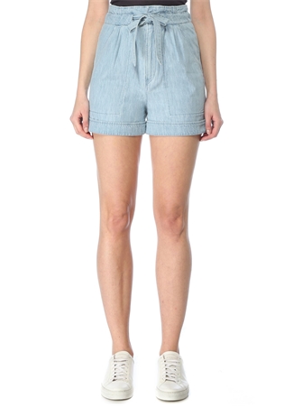 Etoile Isabel Marant Kadın Mavi Beli Kordonlu Pilili Mini Denim Şort 34 FR