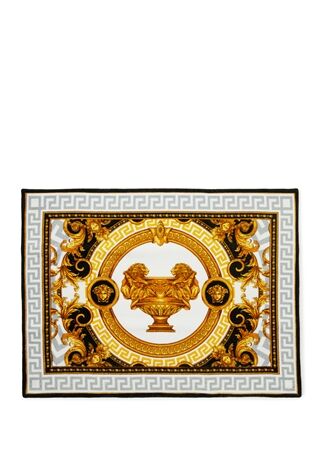 Versace Beyaz Gri Barok Jakarlı Banyo Halısı