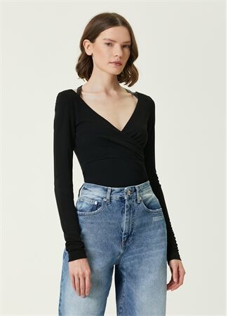 Off-white Kadın Siyah V Yaka Triko 38 It