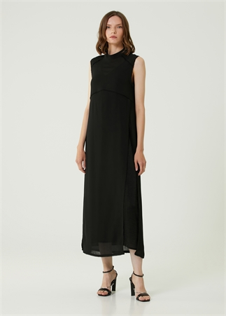 Academia Kadın Siyah Kolsuz Midi Şifon Kokteyl Elbise 36
