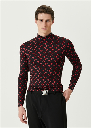 Marine Serre Erkek Bordo Siyah Ay Desenli Uzun Kollu T-shirt L Eu