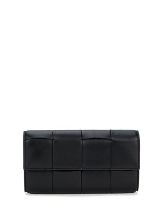 Bottega Veneta Kadın Siyah Örgü Dokulu Deri Cüzdan EU