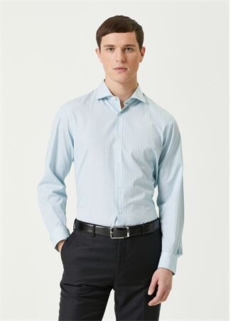 Pal Zileri Erkek Mavi Çizgi Desenli Gömlek 38 IT