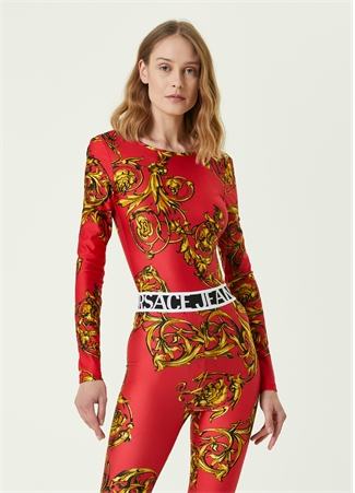Versace Jeans Couture Kadın Kırmızı Gold Desenli Sırtı Açık Body 38 IT Versace Jeans Couture Kadın Kırmızı Gold Desenli Sırtı Açık Body 38 IT