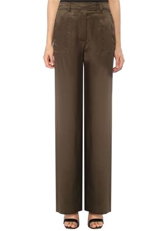 Tom Ford Kadın Kahverengi Boru Paça İpek Pantolon Yeşil 38 IT