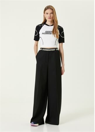 Stella McCartney Kadın Siyah Beli Logo Bantlı Yün Pantolon 38 IT