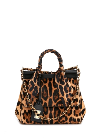 Dolce&Gabbana Kadın Leopar Desenli Logolu Deri Omuz Çantası Kahverengi EU Dolce&Gabbana Kadın Leopar Desenli Logolu Deri Omuz Çantası Kahverengi EU