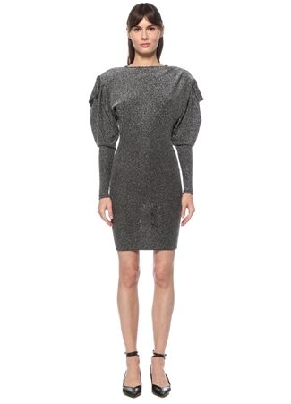 Isabel Marant Kadın Siyah Gri Sim Dokulu Balon Kollu Mini Elbise 34 FR