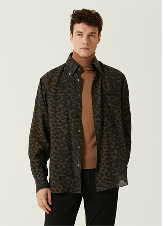 Tom Ford Erkek Haki Leopar Desenli Gömlek 40 IT Tom Ford Erkek Haki Leopar Desenli Gömlek 40 IT