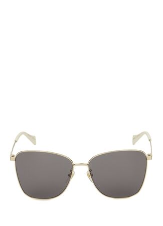 Gucci Kadın Gri Kare Formlu Güneş Gözlüğü Altın Rengi 60 EU