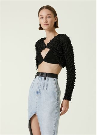 Alexander Wang Kadın Siyah Dokulu Crop Hırka XS EU