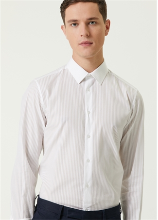 Palzileri Lab Erkek Beyaz Modern Yaka Çizgi Desenli Gömlek 4 IT Palzileri Lab Erkek Beyaz Modern Yaka Çizgi Desenli Gömlek 4 IT