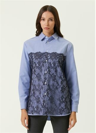 Red Valentino Kadın Mavi Dantel Garnili Gömlek 38 IT