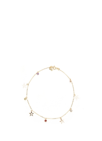 Collection Kadın Yıldızlı Renkli Taşlı Altın Rengi Halhal EU Collection Kadın Yıldızlı Renkli Taşlı Altın Rengi Halhal EU