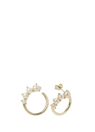 Collection Kadın Halka Formlu İncili Altın Rengi Küpe EU Collection Kadın Halka Formlu İncili Altın Rengi Küpe EU