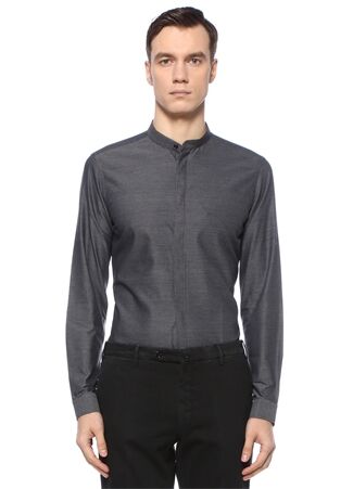 Palzileri Lab Erkek Koyu Gri Hakim Yaka Desenli Gömlek 4 IT