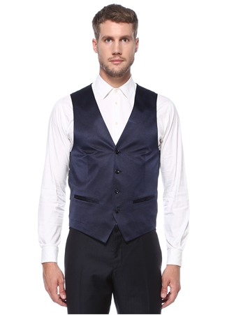 Palzileri Lab Erkek Lacivert V Yaka Mikro Desenli İpek Yelek 46 IT