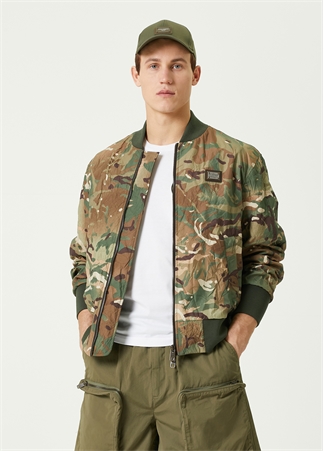 Dolce&Gabbana Erkek Haki Dik Yaka Kamuflaj Desenli Mont 46 IT Dolce&Gabbana Erkek Haki Dik Yaka Kamuflaj Desenli Mont 46 IT