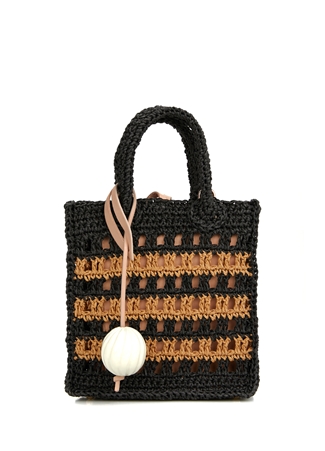 Mehry Mu Kadın Siyah Bej Örgü Dokulu Omuz Çantası EU Mehry Mu Kadın Siyah Bej Örgü Dokulu Omuz Çantası EU