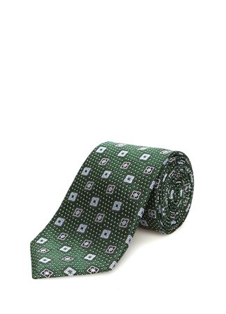 Canali Erkek Yeşil Geometrik Desenli İpek Kravat EU