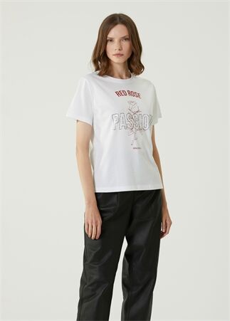 Red Valentino Kadın Beyaz Bisiklet Yaka Baskılı T-shirt S EU