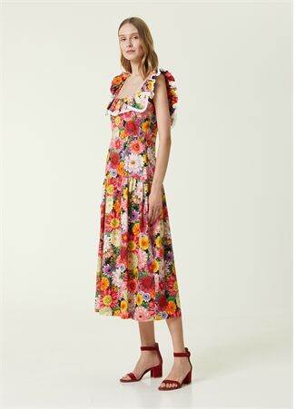 Borgo De Nor Kadın Jessie Rainbow Kare Yaka Çiçekli Midi Elbise 6 UK