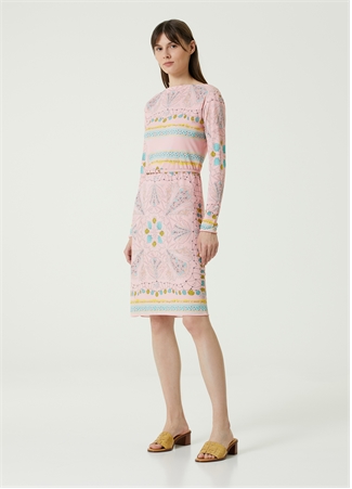 Emilio Pucci Kadın Pembe Desenli Kemerli Midi Elbise 44 IT Emilio Pucci Kadın Pembe Desenli Kemerli Midi Elbise 44 IT