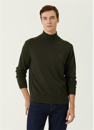 Tommy Hilfiger Erkek Haki Balıkçı Yaka Logolu Kazak Siyah XS EU