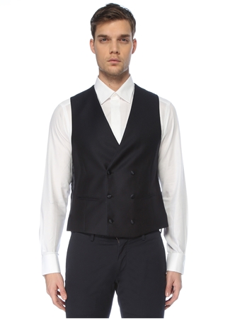 Cerimonia Erkek Lacivert V Yaka Yün Yelek 50 IT