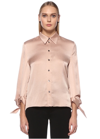Roland Mouret Kadın Altın Rengi Manşetleri Bağcıklı İpek Saten Bluz Pembe 8 US Roland Mouret Kadın Altın Rengi Manşetleri Bağcıklı İpek Saten Bluz Pembe 8 US