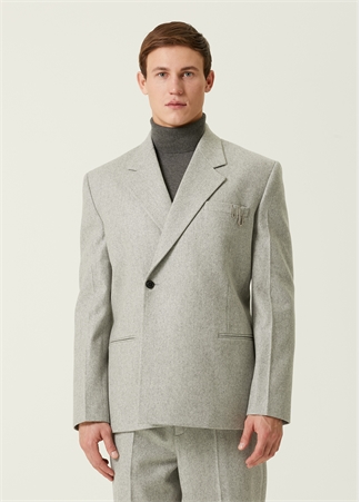 Off-White Erkek Gri Ataş Figürlü Yün Ceket 50 IT Off-White Erkek Gri Ataş Figürlü Yün Ceket 50 IT