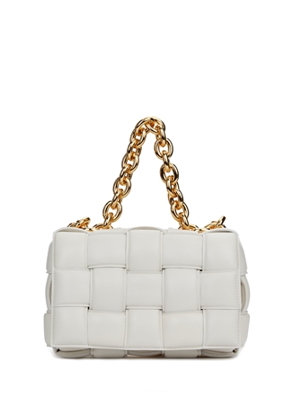 Bottega Veneta Kadın Chain Cassette Beyaz Deri Omuz Çantası EU Bottega Veneta Kadın Chain Cassette Beyaz Deri Omuz Çantası EU