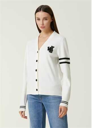 Victoria by Beckham Kadın Ekru V Yaka Logolu Hırka Bej S EU Victoria by Beckham Kadın Ekru V Yaka Logolu Hırka Bej S EU