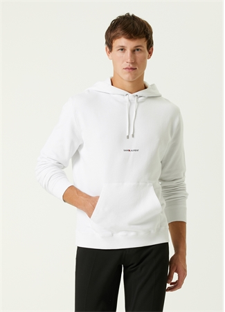 Erkek Beyaz Kapüşonlu Logo Detaylı Sweatshirt S EU Erkek Beyaz Kapüşonlu Logo Detaylı Sweatshirt S EU
