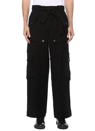 Kenzo Erkek Siyah Beli Kuşaklı Bol Paça Kargo Pantolon 46 IT