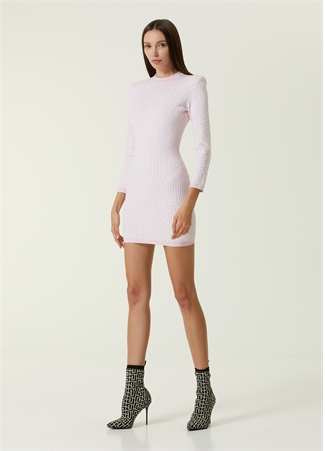 Balmain Kadın Pembe Beyaz Jakarlı Mini Triko Elbise 40 FR Balmain Kadın Pembe Beyaz Jakarlı Mini Triko Elbise 40 FR