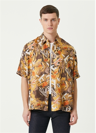 Fendi Erkek Sarı Figür Desenli İpek Gömlek 39 IT Fendi Erkek Sarı Figür Desenli İpek Gömlek 39 IT