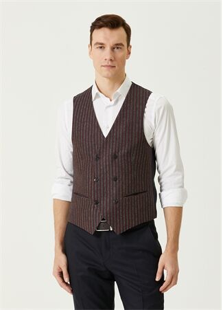 Palzileri Lab Erkek Gri Bordo Çizgi Desenli Yelek 50 IT