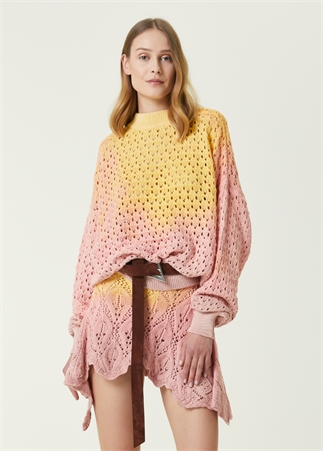 The Attico Kadın Pembe Degrade Dik Yaka Dantel Kazak 40 IT