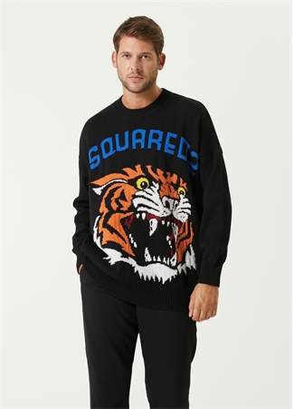 Dsquared2 Erkek Siyah Kaplan Jakarlı Logolu Yün Kazak S EU Dsquared2 Erkek Siyah Kaplan Jakarlı Logolu Yün Kazak S EU