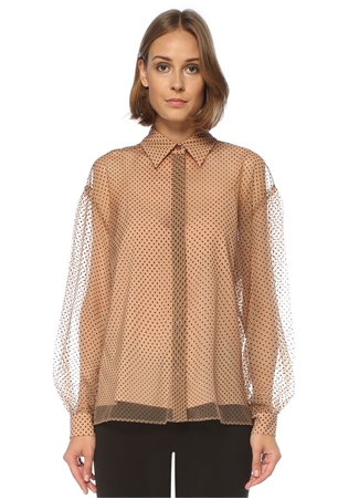 Beymen Collection Kadın Nude Puantiyeli Balon Kol Tül Gömlek Pembe 42