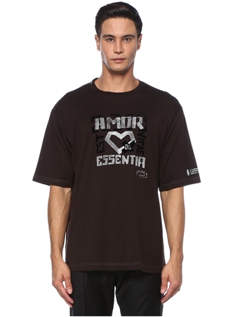 Dolce&Gabbana Erkek Siyah Baskılı Basic T-shirt Kahverengi XS EU