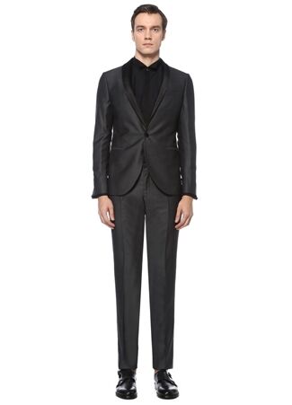 Palzileri Lab Erkek Antrasit Şal Yaka Dokulu Yün Takım Elbise Gri 48 IT