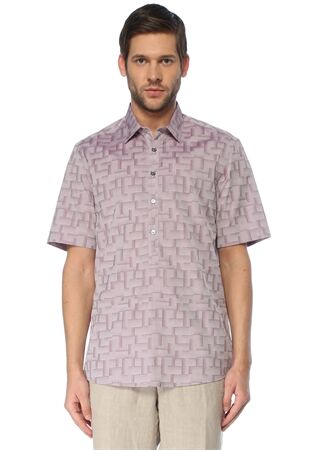 Pal Zileri Erkek Bordo Geometrik Desenli Kısa Kollu Gömlek 40 IT