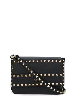 Valentino Garavani Kadın Rockstud Siyah Deri Omuz Çantası EU