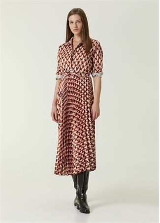 Beymen Club Kadın Turuncu Desenli Midi Gömlek Elbise 34