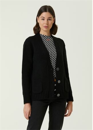 Off-White Kadın Siyah Logolu Yün Triko Hırka 38 IT