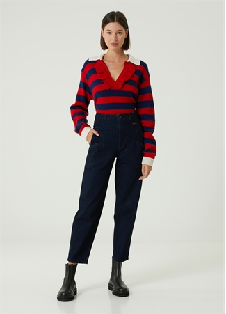 Philosophy di Lorenzo Serafini Kadın Tapered Fit Lacivert Yüksek Bel Jean Pantolon 42 IT