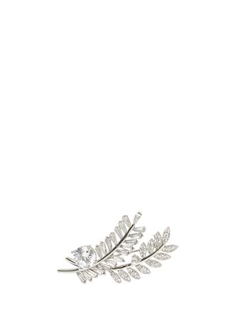 Beymen Hediye Kadın Yaprak Formlu Taşlı Broş Gri EU